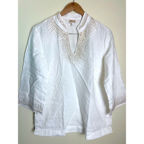 JM Collection | Tops | Jm Collection Shirt Womens 8 White Linen Blouse ...